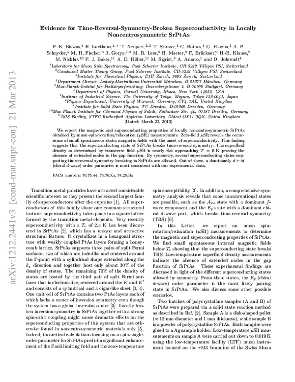 Pdf Evidence For Superconductivity With Broken Time Reversal Symmetry In Locally