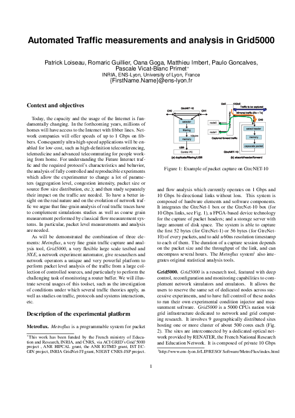 (PDF) Automated Traffic measurements and analysis in Grid5000