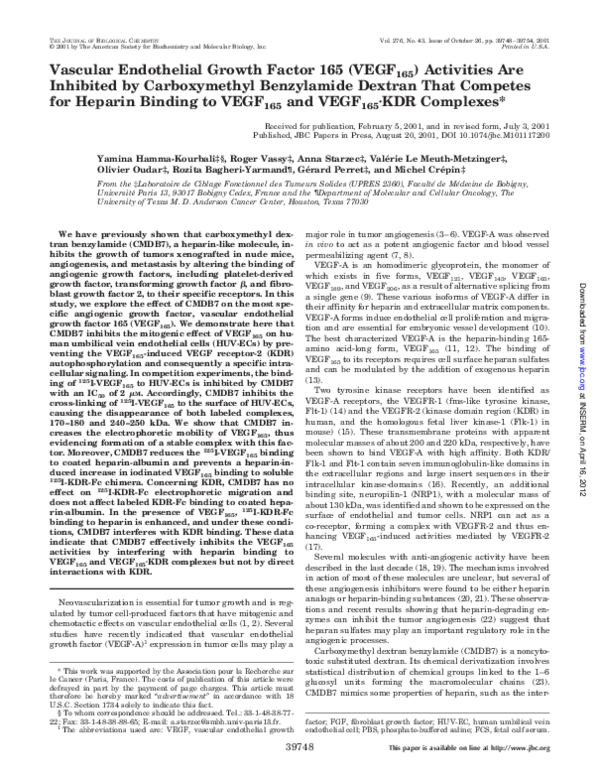 (PDF) Vascular Endothelial Growth Factor 165 (VEGF165) Activities Are ...