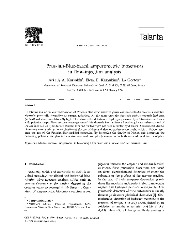 Pdf Prussian Blue Based Amperometric Biosensors In Flow Injection Analysis
