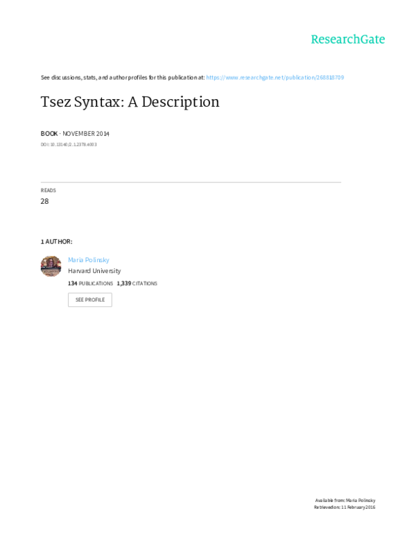 (PDF) Tsez Syntax: A Description