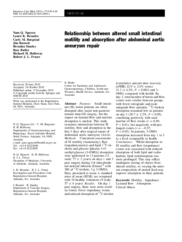 (PDF) Relationship between altered small intestinal motility and ...