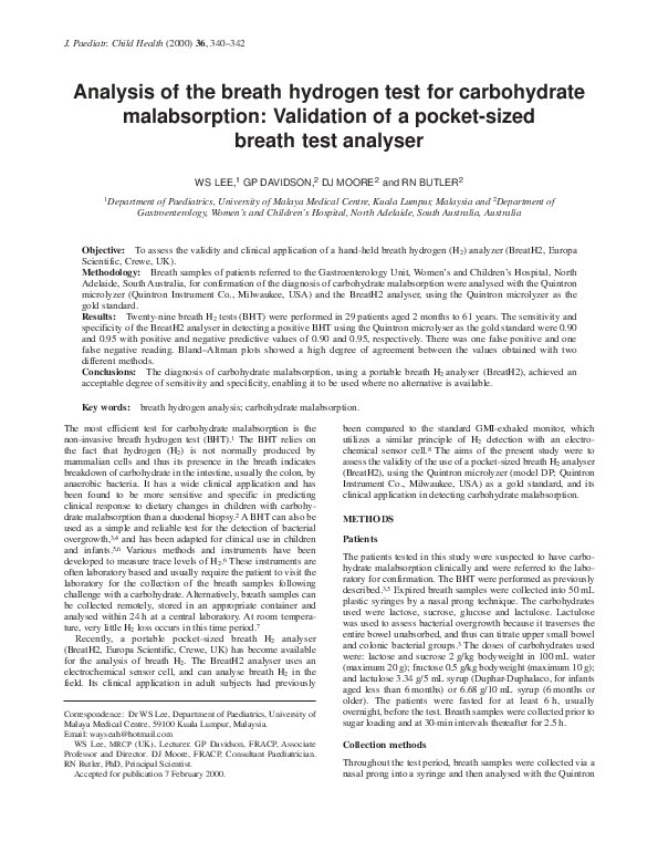 (PDF) Analysis of the breath hydrogen test for carbohydrate ...
