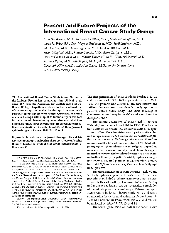 (PDF) Present and future projects of the international breast cancer ...