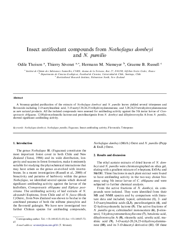(PDF) Insect antifeedant compounds from Nothofagus dombeyi and N. pumilio