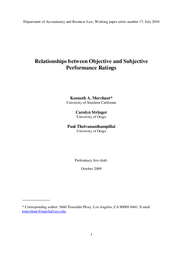 Pdf Relationships Between Objective And Subjective Performance Ratings