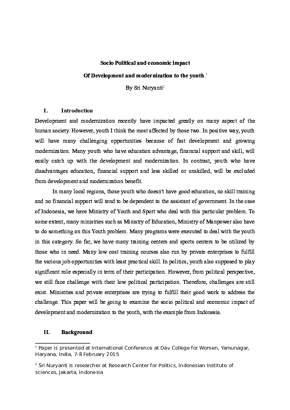 (DOC) Socio Political and economic impact of Development and ...