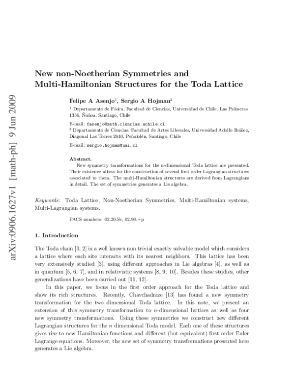 (PDF) New non-Noetherian Symmetries and Multi-Hamiltonian Structures for the Toda Lattice