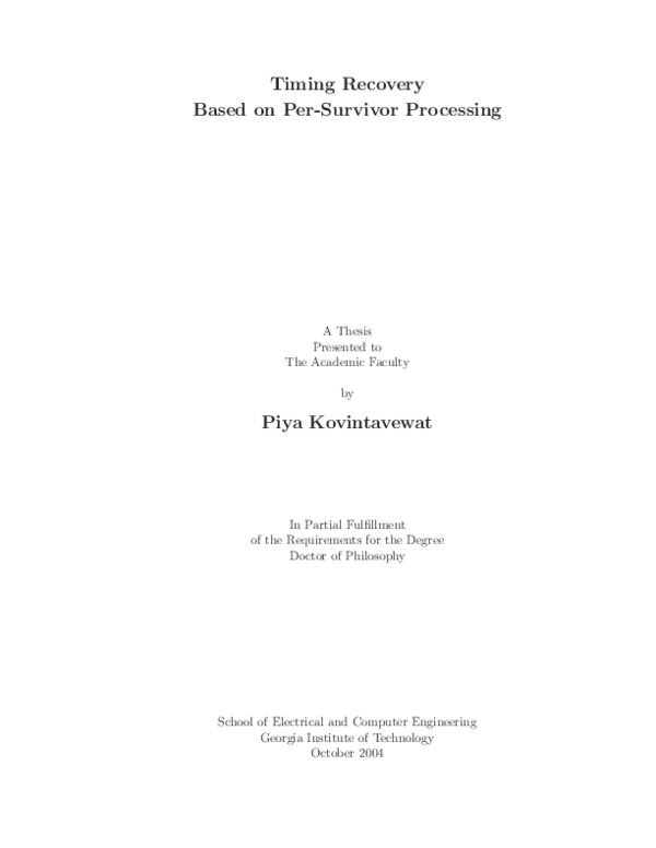 Pdf Timing Recovery Based On Per Survivor Processing Piya Kovintavewat