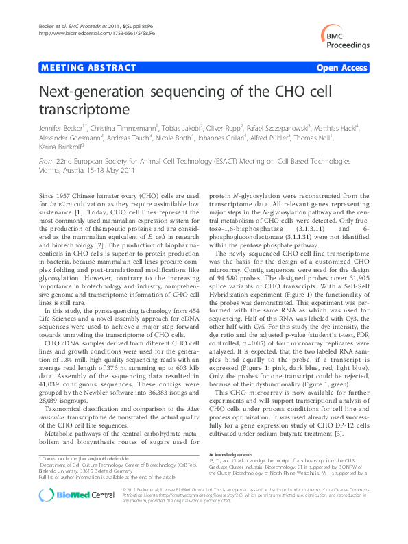 (PDF) Next-generation sequencing of the CHO cell transcriptome