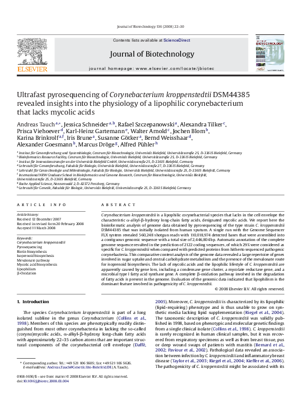 (PDF) Ultrafast pyrosequencing of Corynebacterium kroppenstedtii ...