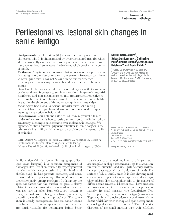 (PDF) Perilesional vs. lesional skin changes in senile lentigo
