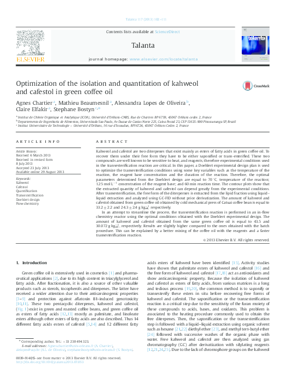 (PDF) Optimization of the isolation and quantitation of kahweol and ...