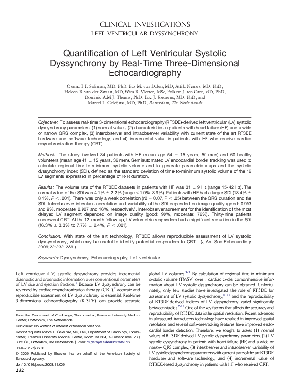 (PDF) Quantification of Left Ventricular Systolic Dyssynchrony by Real-Time Three-Dimensional ...