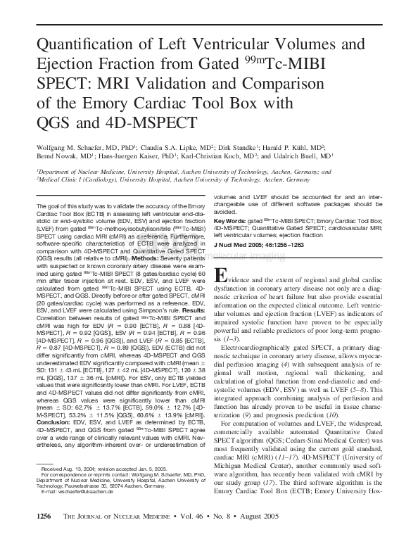 (PDF) Quantification of left ventricular volumes and ejection fraction ...
