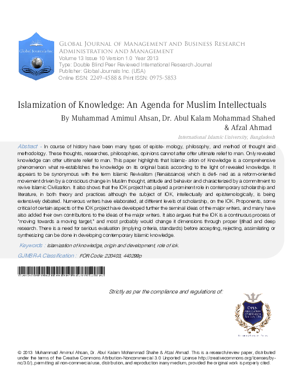 (PDF) Islamization of knowledge
