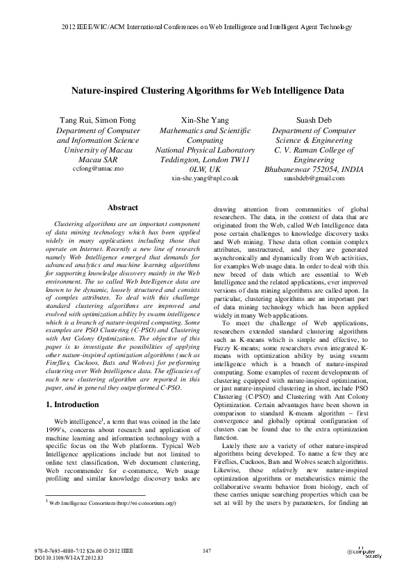 (PDF) Nature-inspired clustering algorithms for web intelligence data
