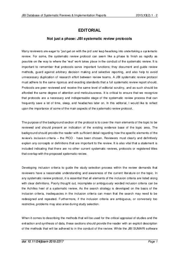 (PDF) Not just a phase: JBI systematic review protocols