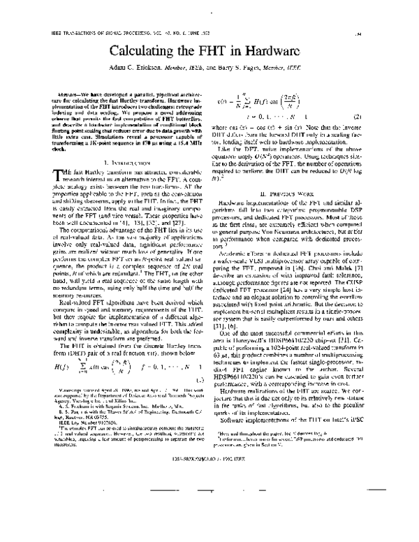 (PDF) Calculating the FHT in hardware
