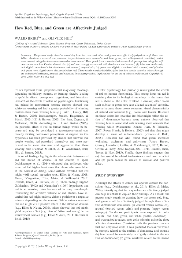 (PDF) How Red, Blue, and Green are Affectively Judged