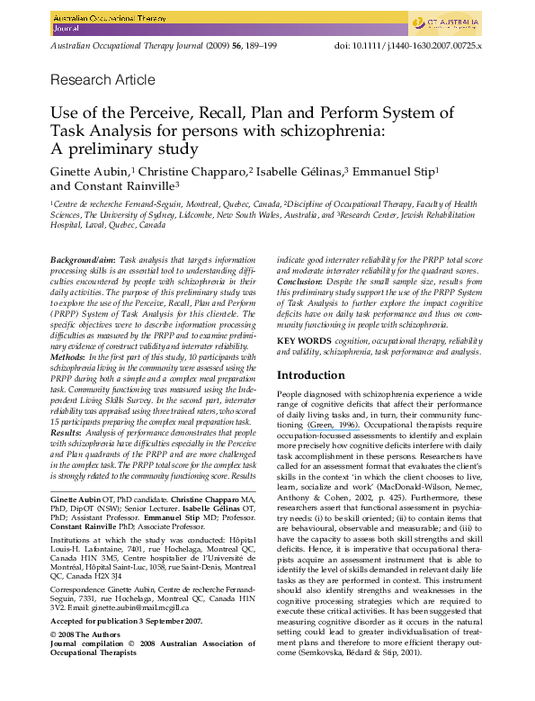 (PDF) Use of the Perceive, Recall, Plan and Perform System of Task ...