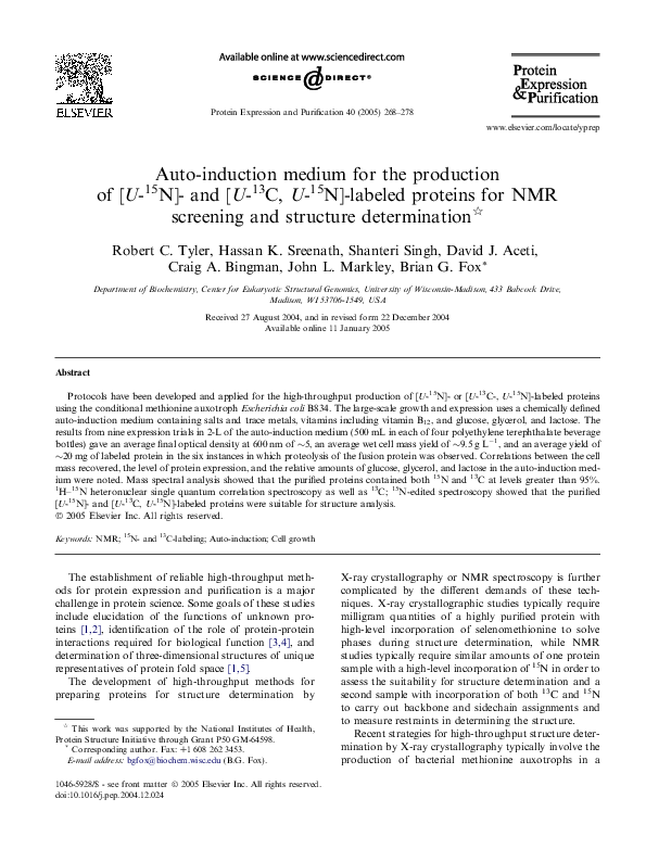 (PDF) Auto-induction medium for the production of [U-15N]- and [U-13C ...