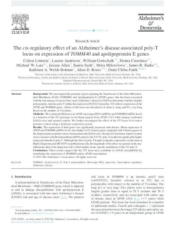 (PDF) The cis-regulatory effect of an Alzheimer’s disease-associated ...