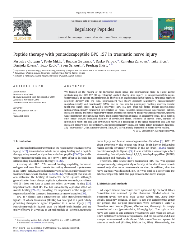 (PDF) Peptide therapy with pentadecapeptide BPC 157 in traumatic nerve ...