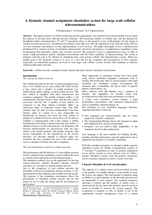 (PDF) A dynamic channel assignment simulation system for large scale cellular telecommunications