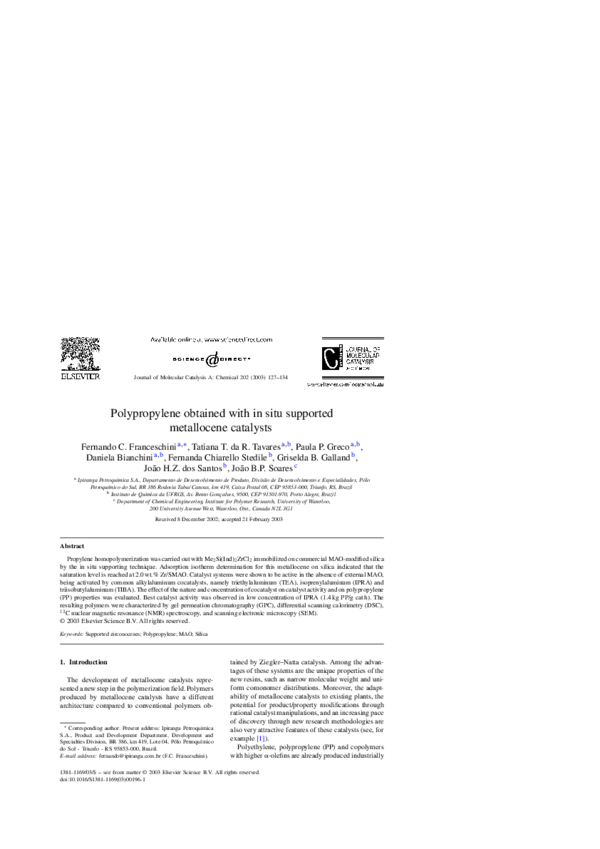 (PDF) Polypropylene obtained with in situ supported metallocene catalysts