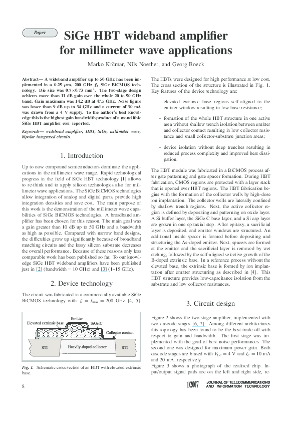 (PDF) SiGe HBT Wideband Amplifier for Millimetre Wave Applications