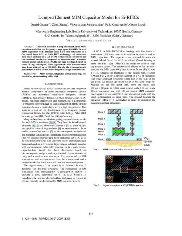 (PDF) Lumped Element MIM capacitor model for Si-RFICs