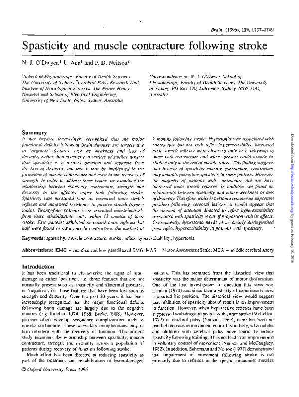 (PDF) Spasticity and muscle contracture following stroke
