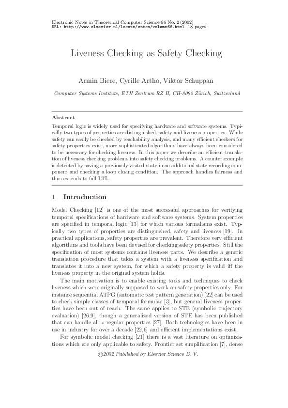 (PDF) Liveness Checking as Safety Checking