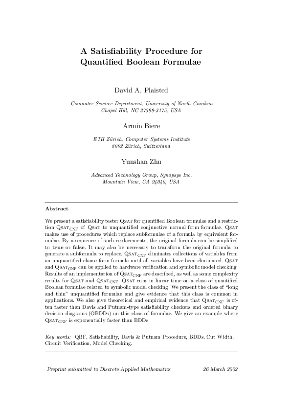 (PDF) A satisfiability procedure for quantified Boolean formulae
