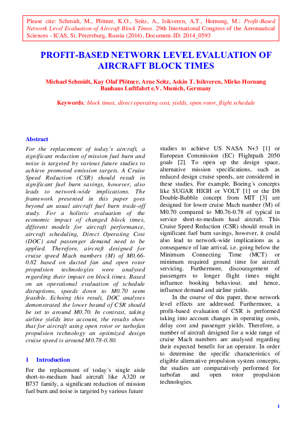 (PDF) Profit-Based Network Level Evaluation of Aircraft Block Times