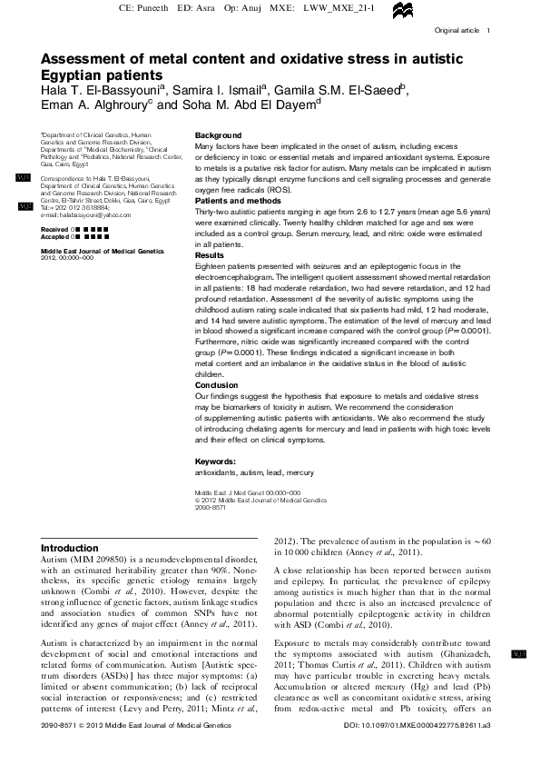 (PDF) Assessment of metal content and oxidative stress in autistic ...