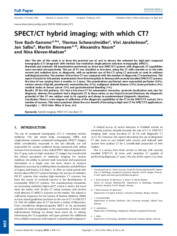 (PDF) SPECT/CT hybrid imaging; with which CT?
