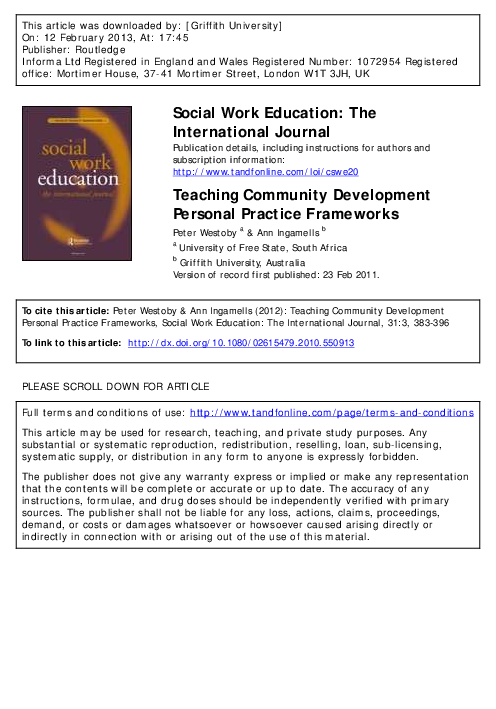 (PDF) Teaching Community Development Personal Practice Frameworks