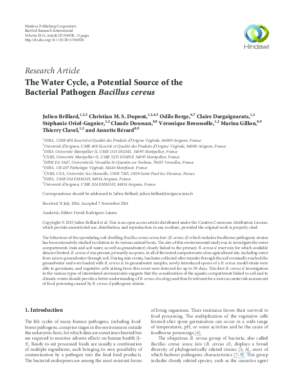 (PDF) The Water Cycle, a Potential Source of the Bacterial Pathogen ...