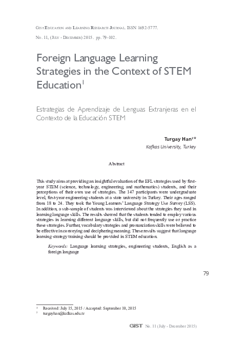 Pdf Foreign Language Learning Strategies In The Context Of Stem Education