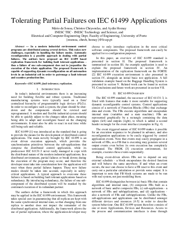 (PDF) Tolerating partial failures on IEC 61499 applications