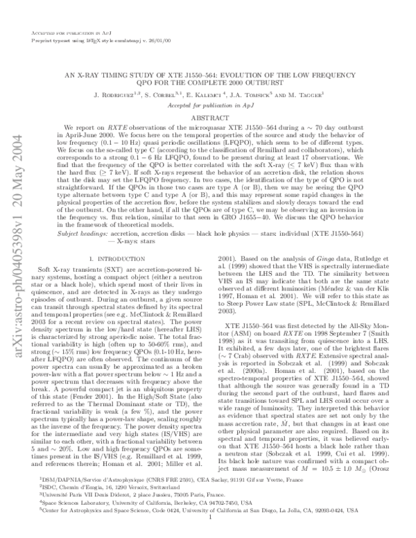 (PDF) An X-Ray Timing Study of XTE J1550-564: Evolution of the Low ...