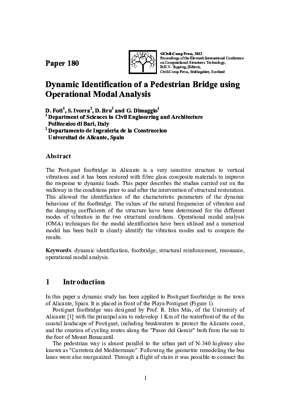 Pdf Dynamic Modal Analysis Of The Restored Postiguet Footbridge