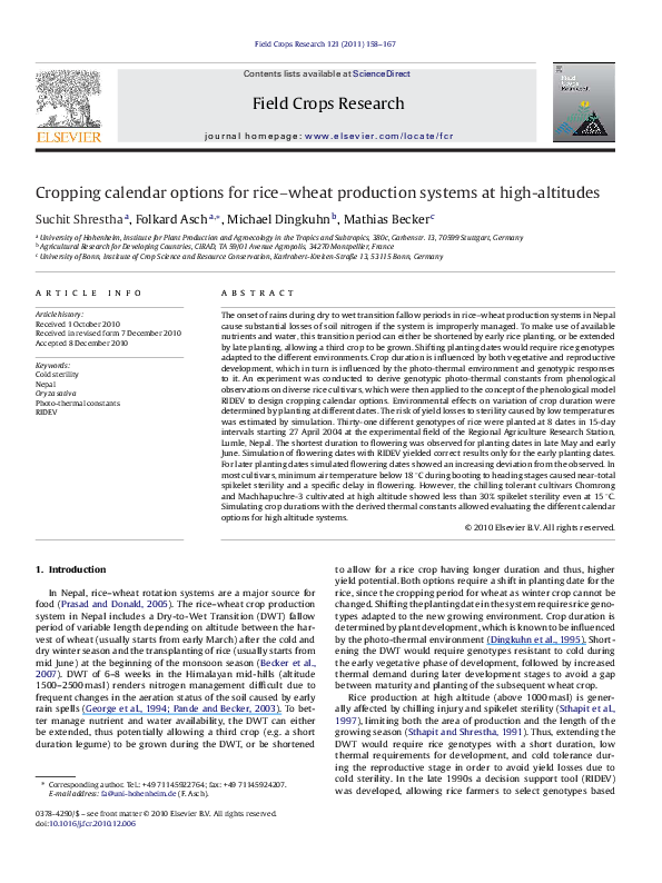 (PDF) Cropping calendar options for rice–wheat production systems at ...