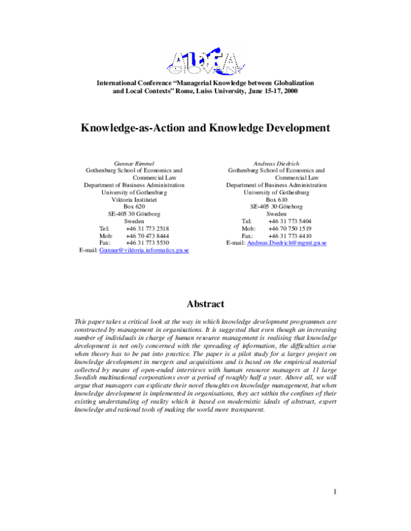 (PDF) Knowledge-as-Action and Knowledge Development