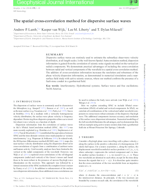 (PDF) The spatial cross-correlation method for dispersive surface waves
