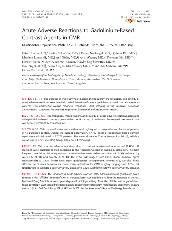 (PDF) Acute Adverse Reactions to Gadolinium-Based Contrast Agents in CMR