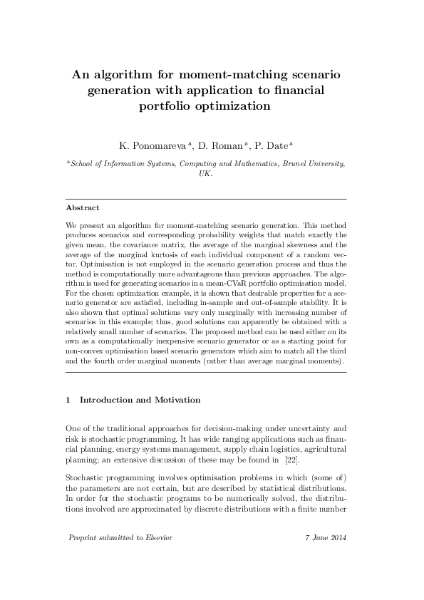 Pdf An Algorithm For Moment Matching Scenario Generation With Application To Financial
