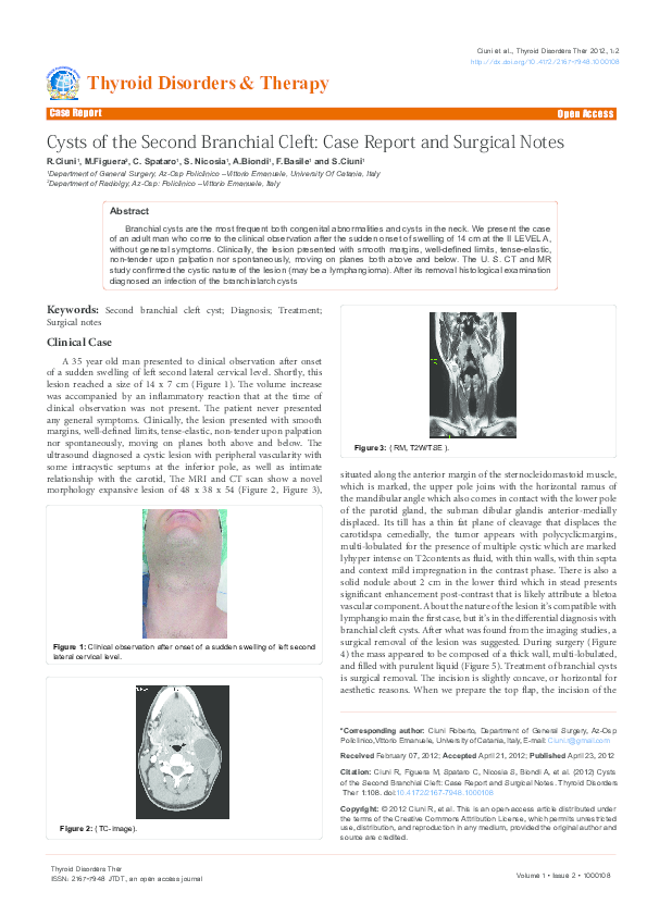 (PDF) Cysts of the Second Branchial Cleft: Case Report and Surgical Notes